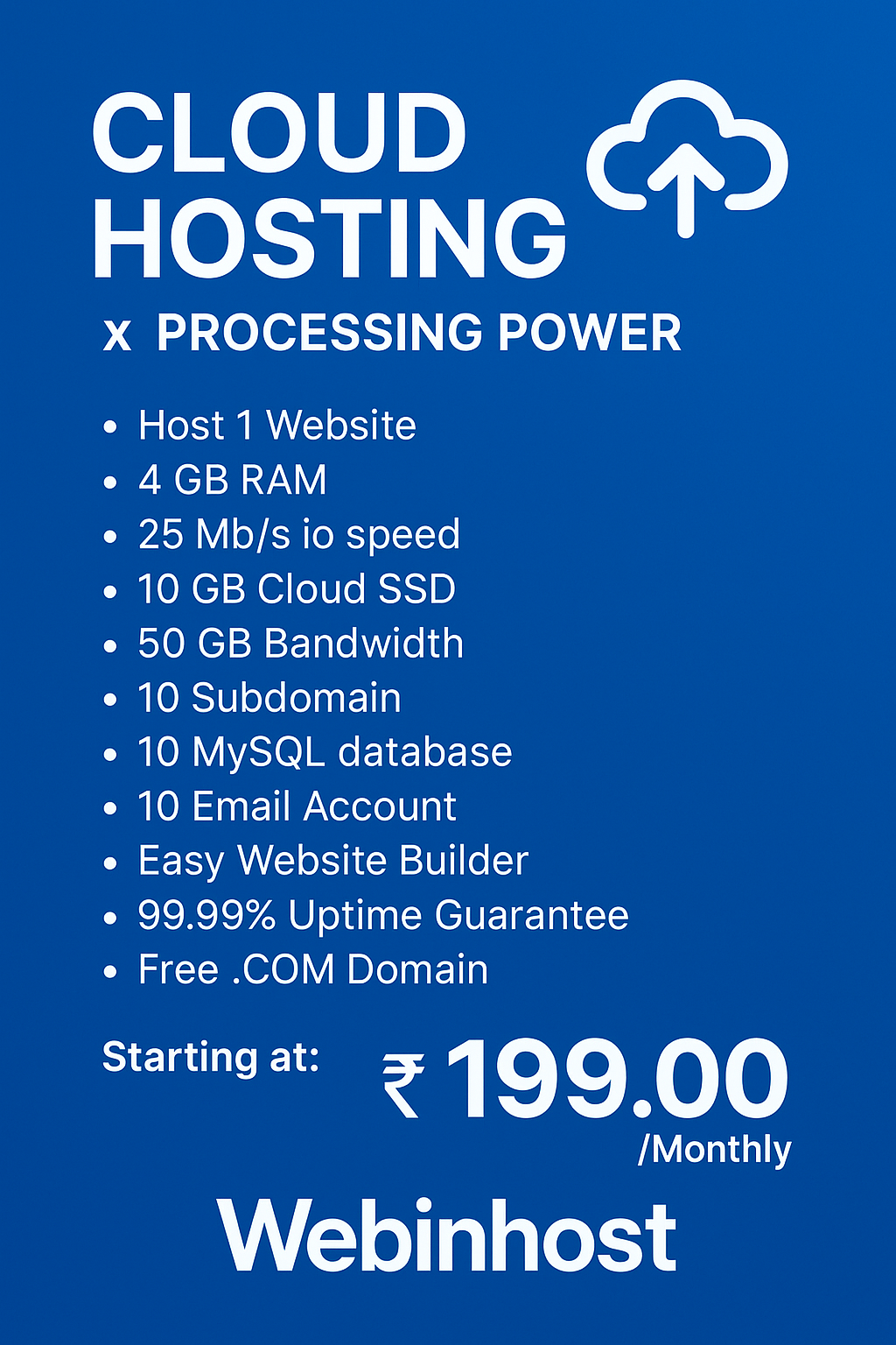 #1 Cheap Cloud Hosting with Free .COM Domain - WebinHost